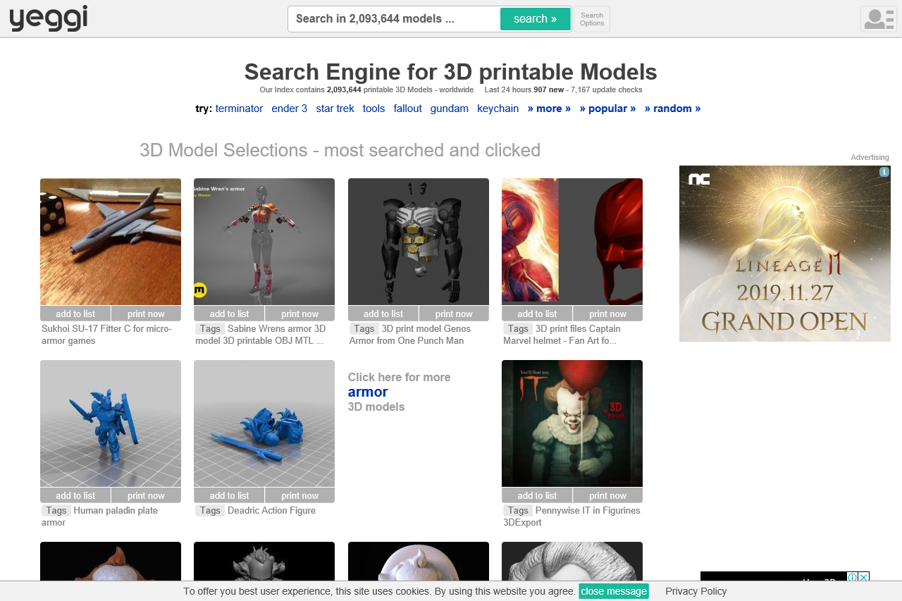 Yeggi - 웹 상에 있는 3D모델링 파일을 검색할 수 있는 STL검색포털 사이트 Yeggi 입니다 | 모아요넷